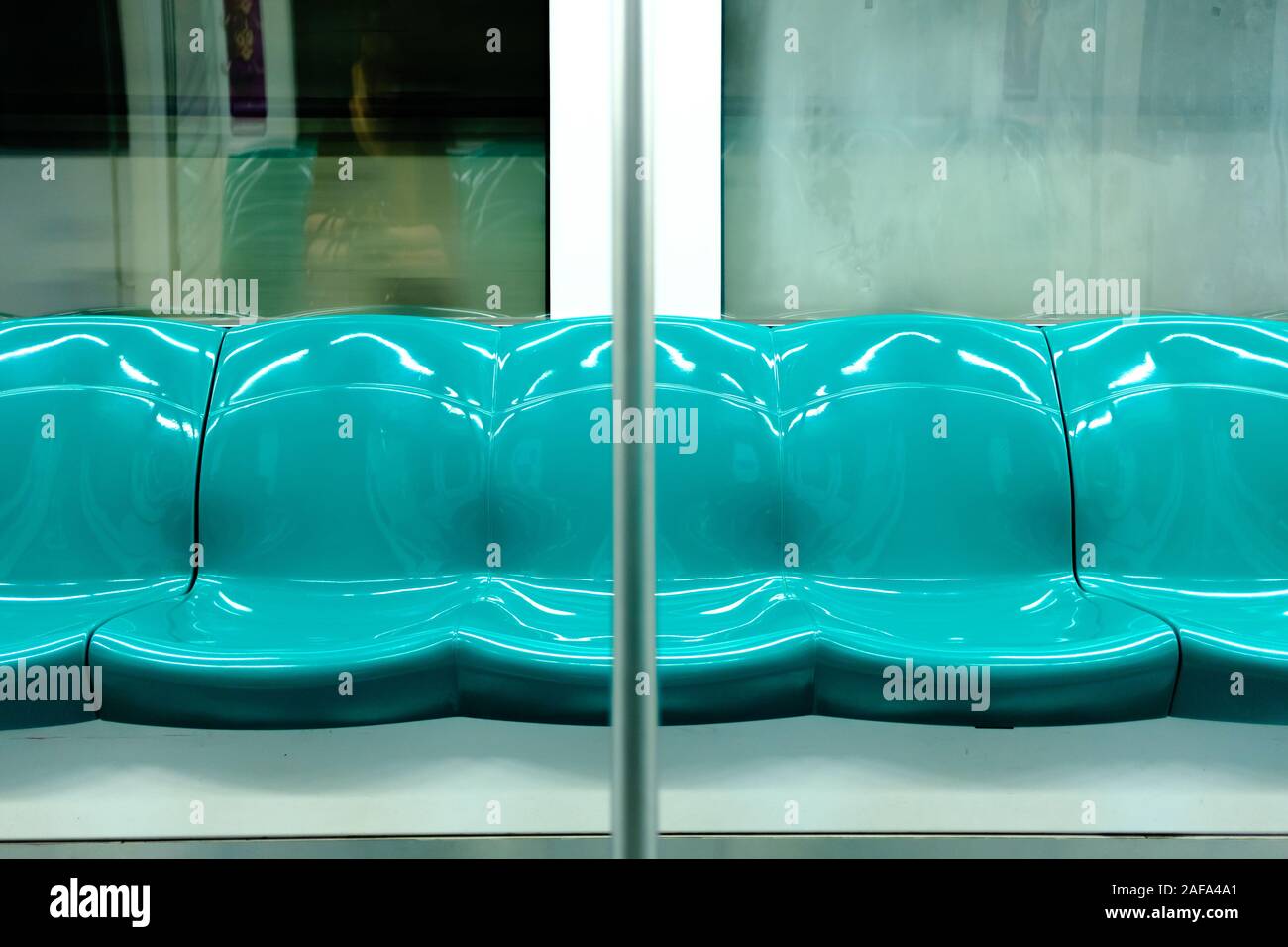 Car train subway inside view with blue seat Stock Photo - Alamy