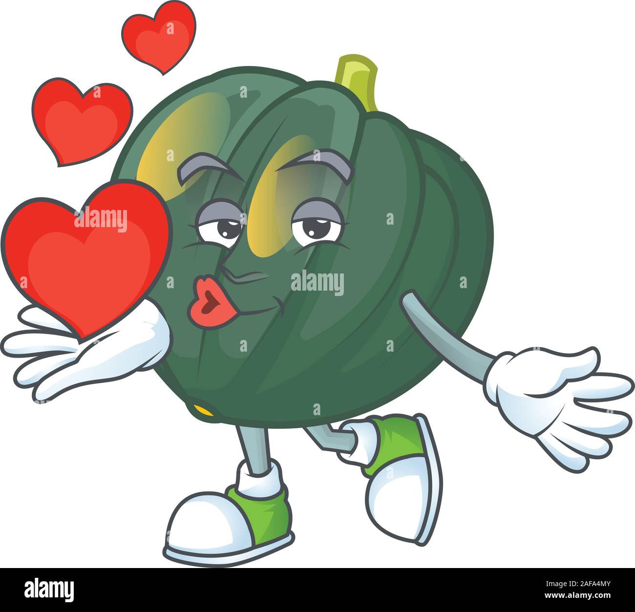 Happy acorn squash cartoon character mascot with heart Stock Vector ...