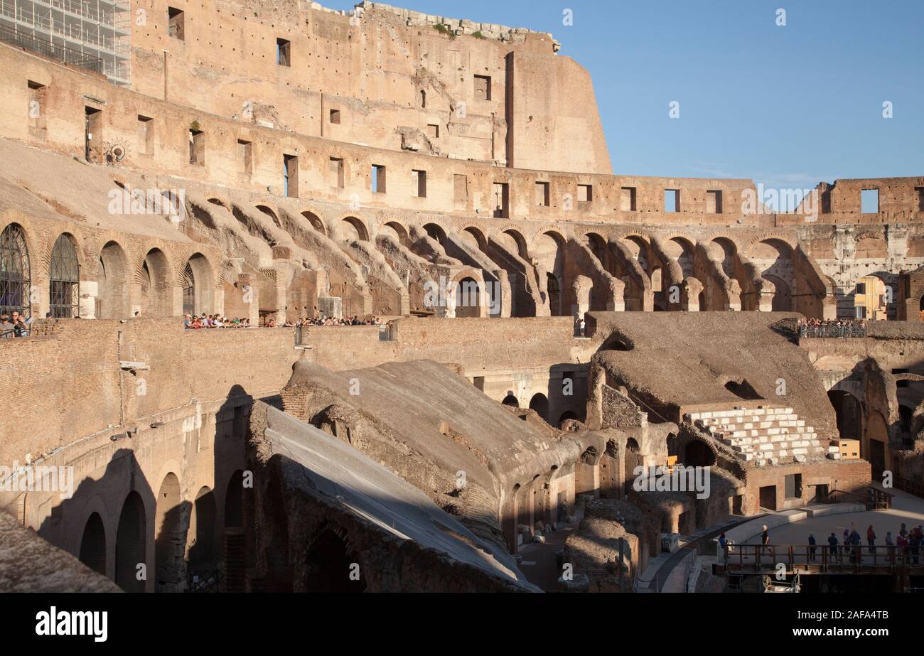 The interior of the Colosseum or Coliseum in Rome showing current ...