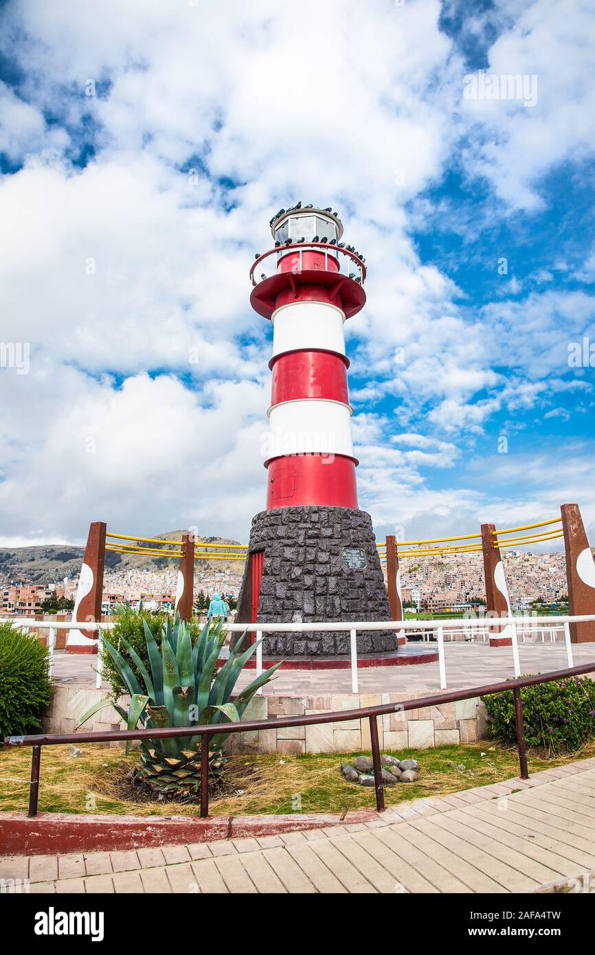 Puno, Peru-Jan 5, 2019: Lighthouse in a port of Puno, Peru. South ...