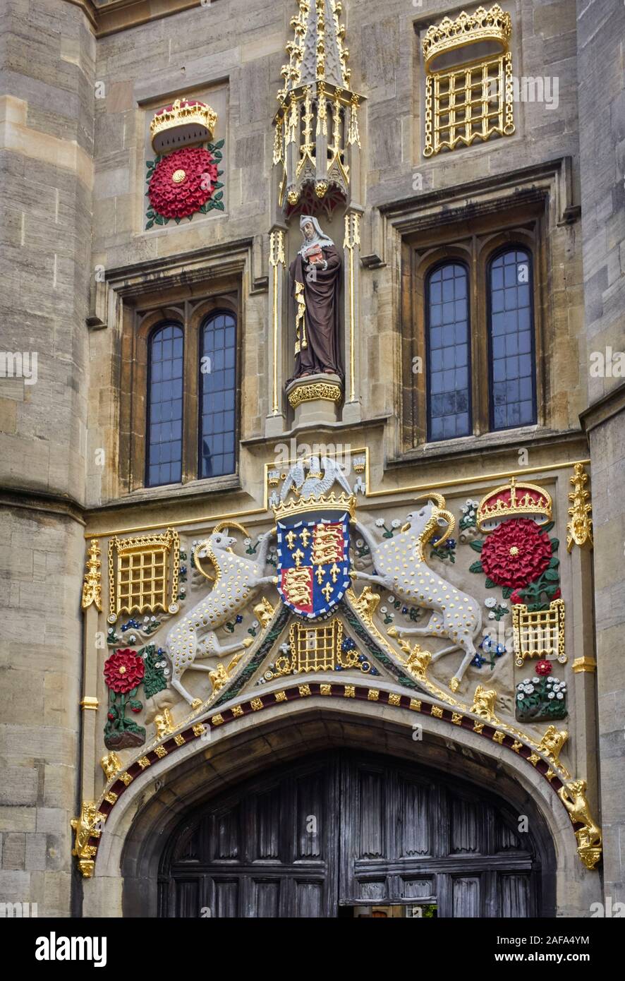 Newly painted ornate gateway to Christ’s college in Cambridge Stock ...
