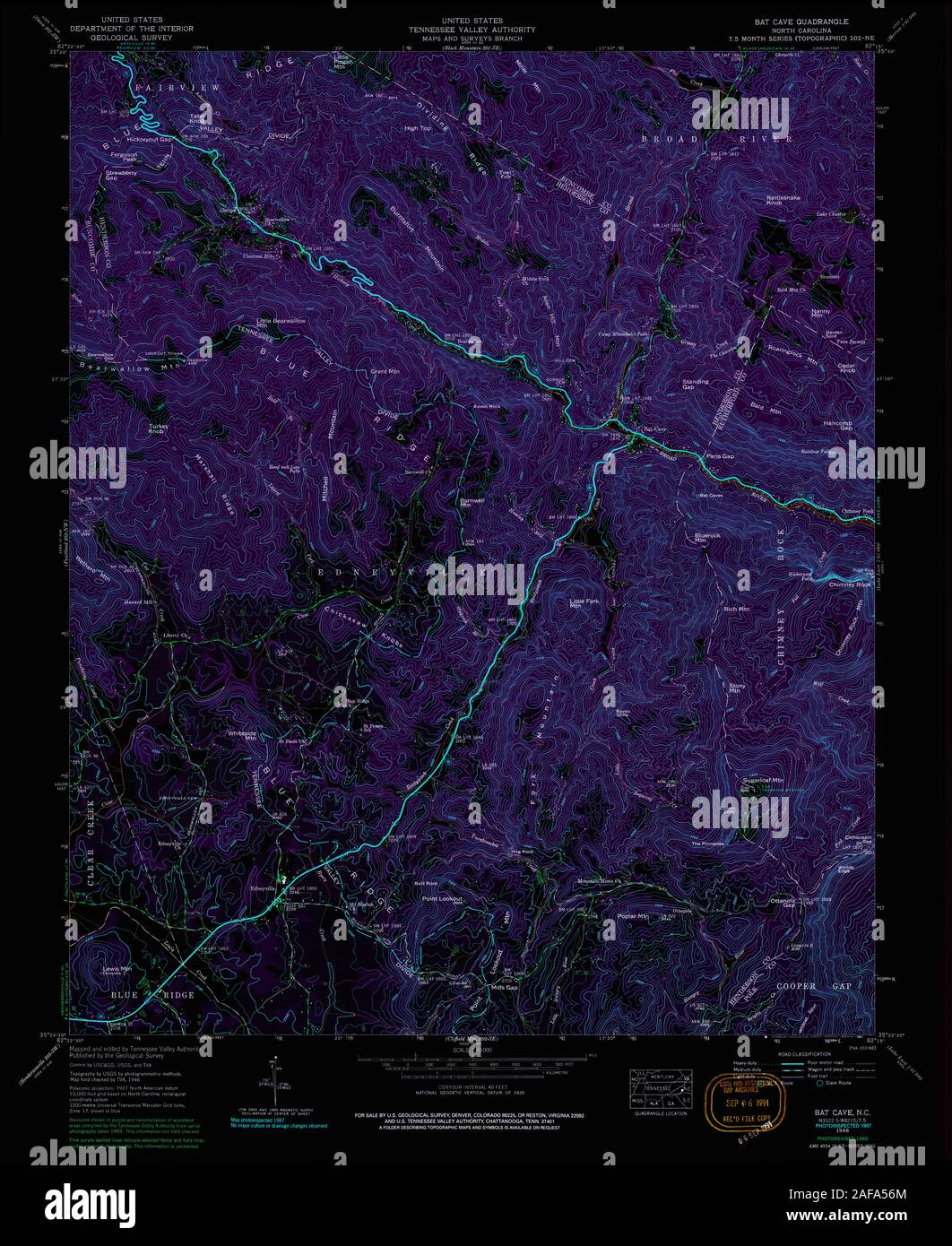 USGS TOPO Map North Carolina NC Bat Cave 161899 1946 24000 Inverted ...