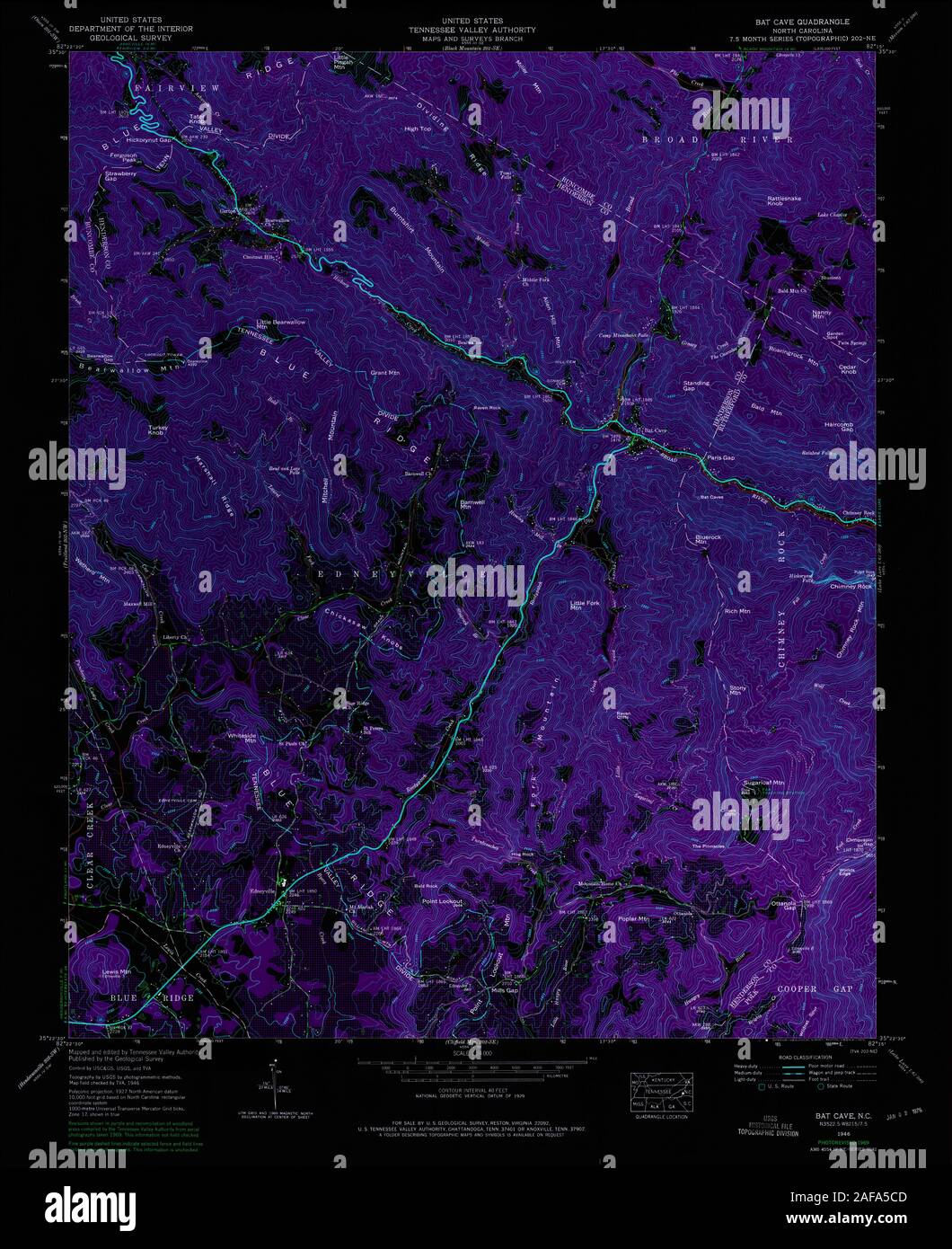 USGS TOPO Map North Carolina NC Bat Cave 163695 1946 24000 Inverted ...