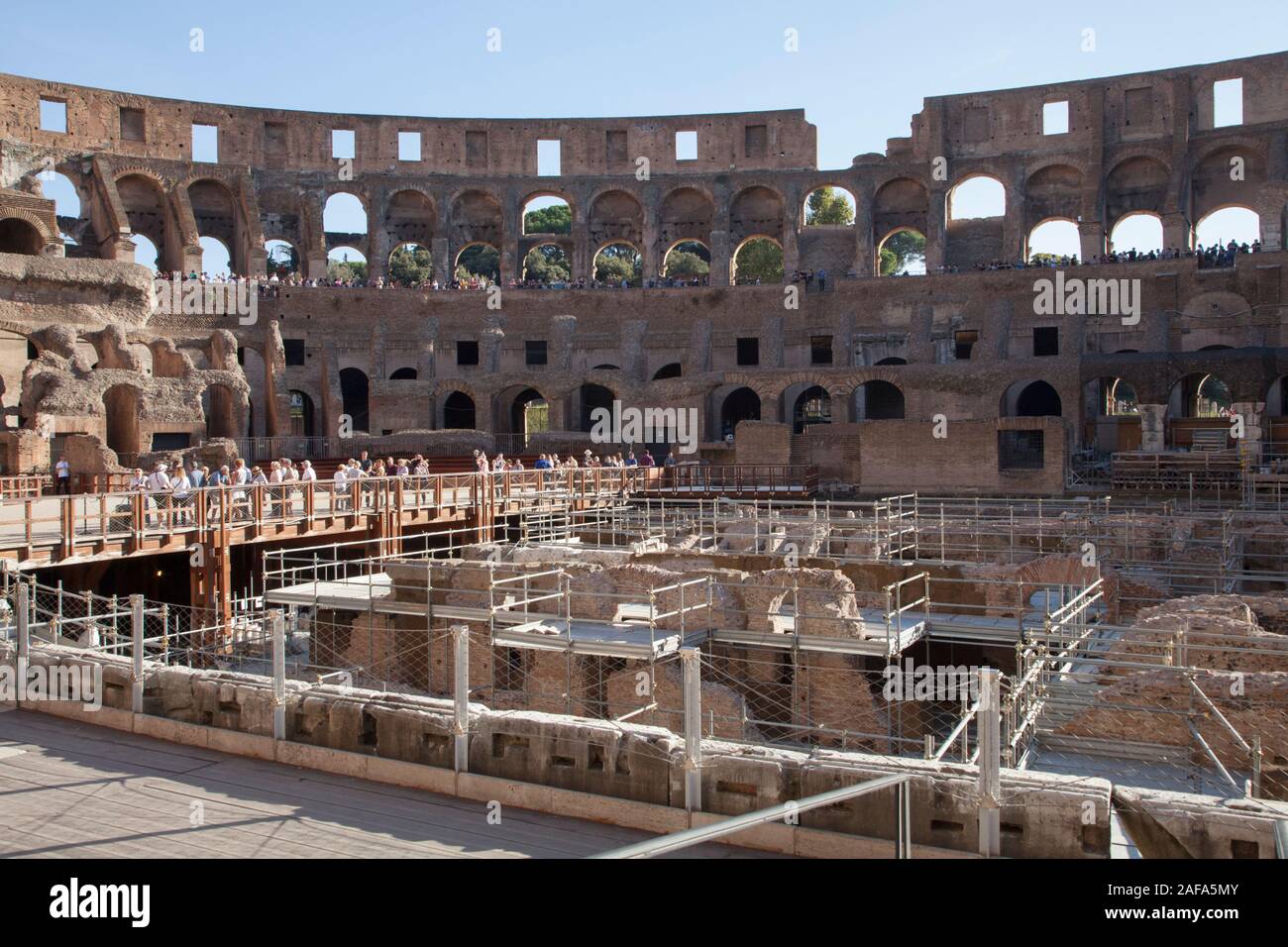 The interior of the Colosseum or Coliseum in Rome showing current ...