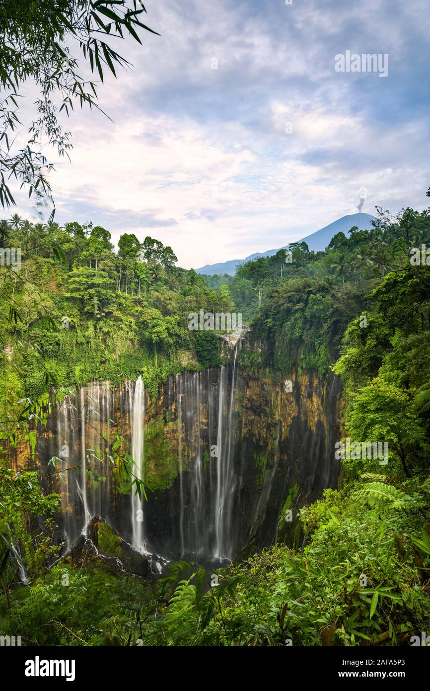 View from above, stunning aerial view of the Tumpak Sewu Waterfalls ...