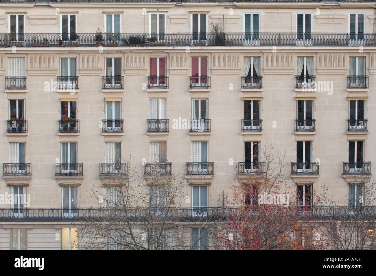 The facade of an apartment block in Neuilly Sure Seine, Paris. These ...