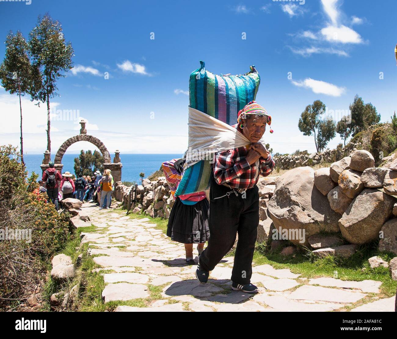Taquile , Peru - Jan 5, 2019: Unidentified Local residents of Taquile ...
