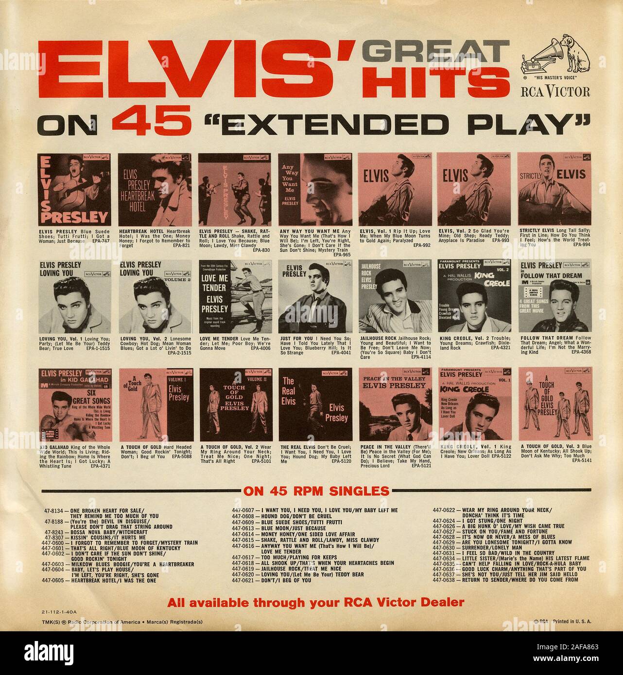 Elvis' Great Hits on 45 Extended Play - - Vintage vinyl record cover ...