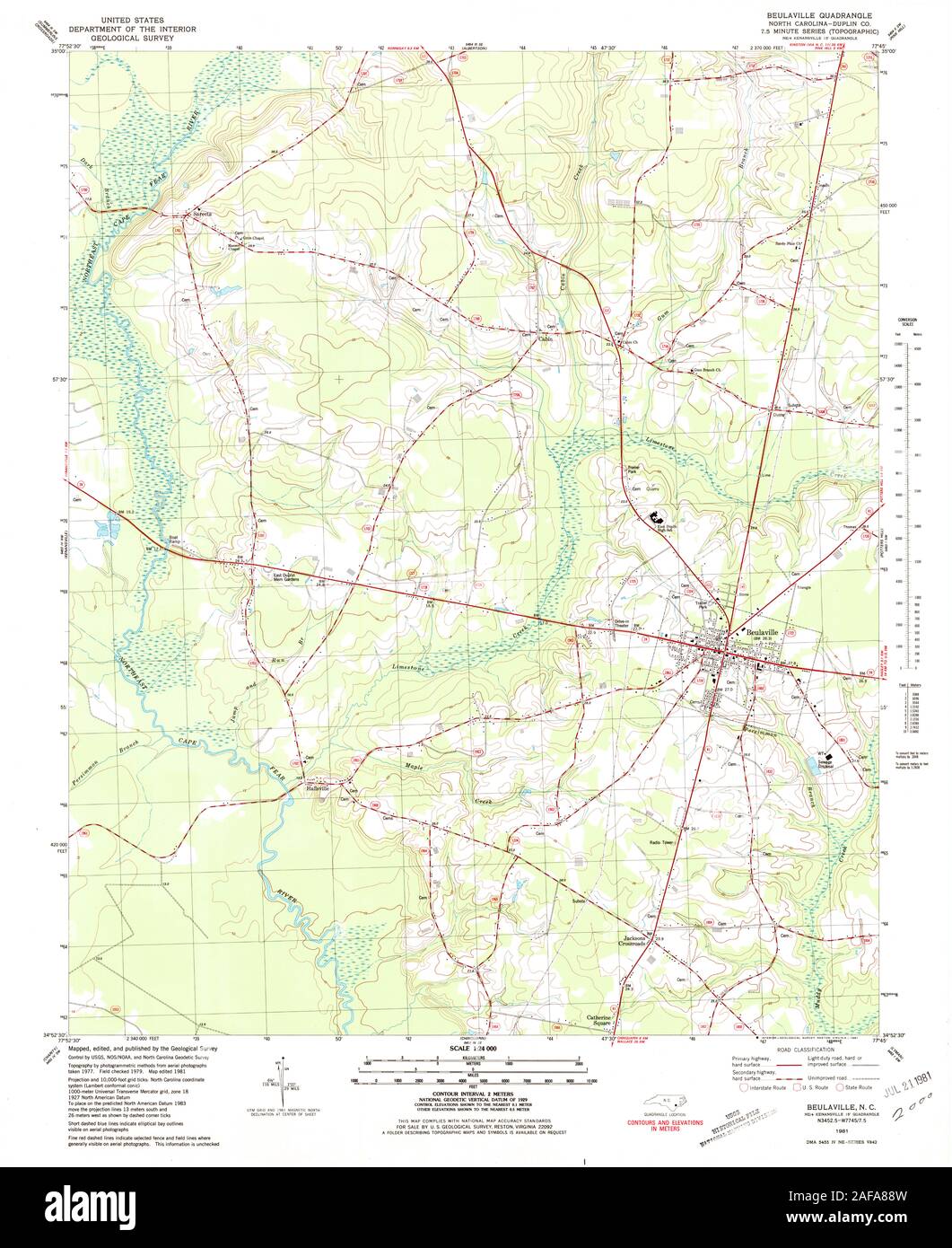 USGS TOPO Map North Carolina NC Beulaville 163742 1981 24000 ...