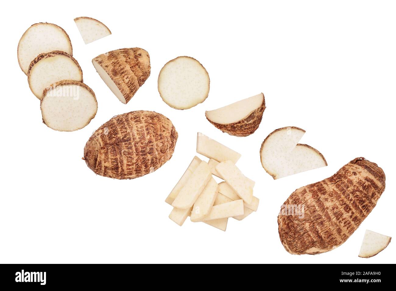 fresh taro root isolated on white background with copy space for your ...