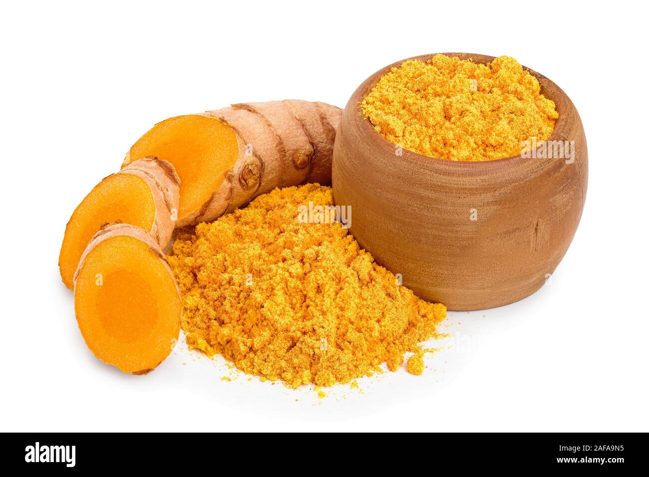 turmeric root and powder isolated on white background close up Stock ...
