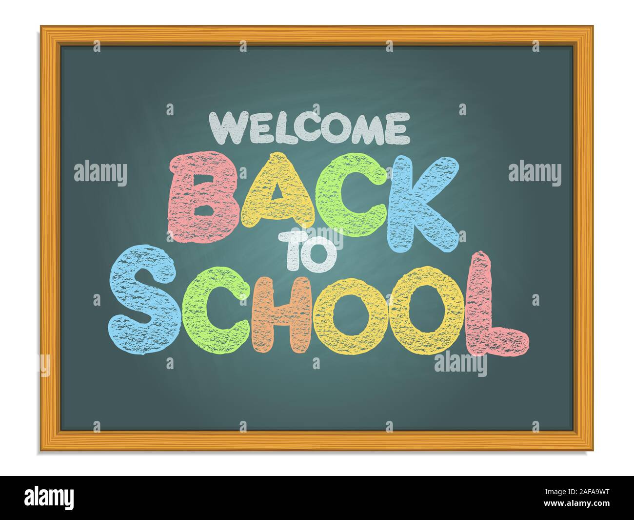 Back to school chalk lettering on green chalkboard. Color children ...