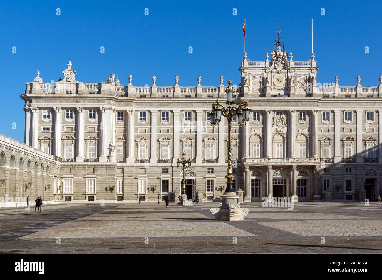 MADRID, SPAIN - JANUARY 22, 2018: Architectural detail of the facade of ...