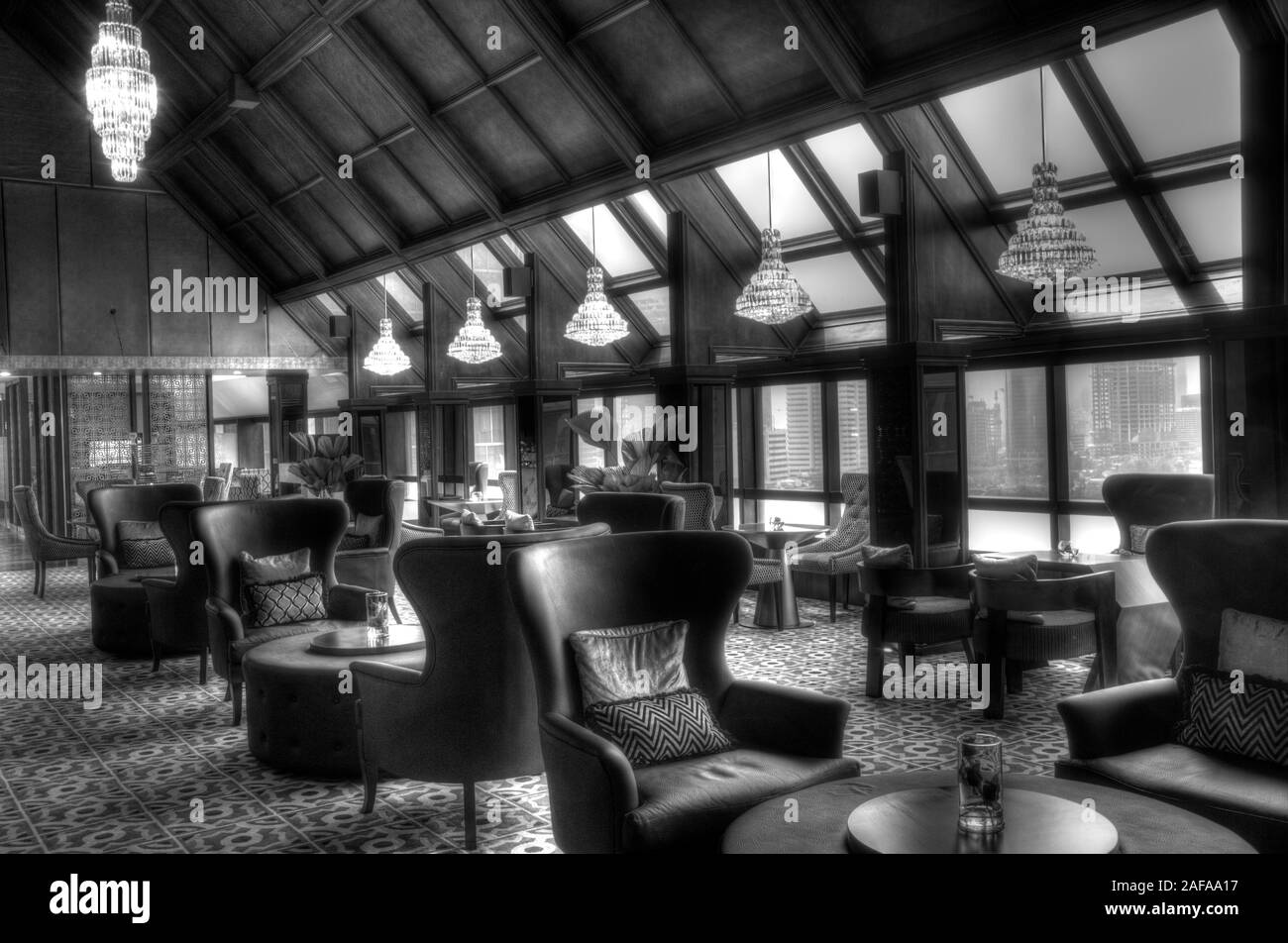 beautiful lounge interior decoration with carpets, lighting and ...