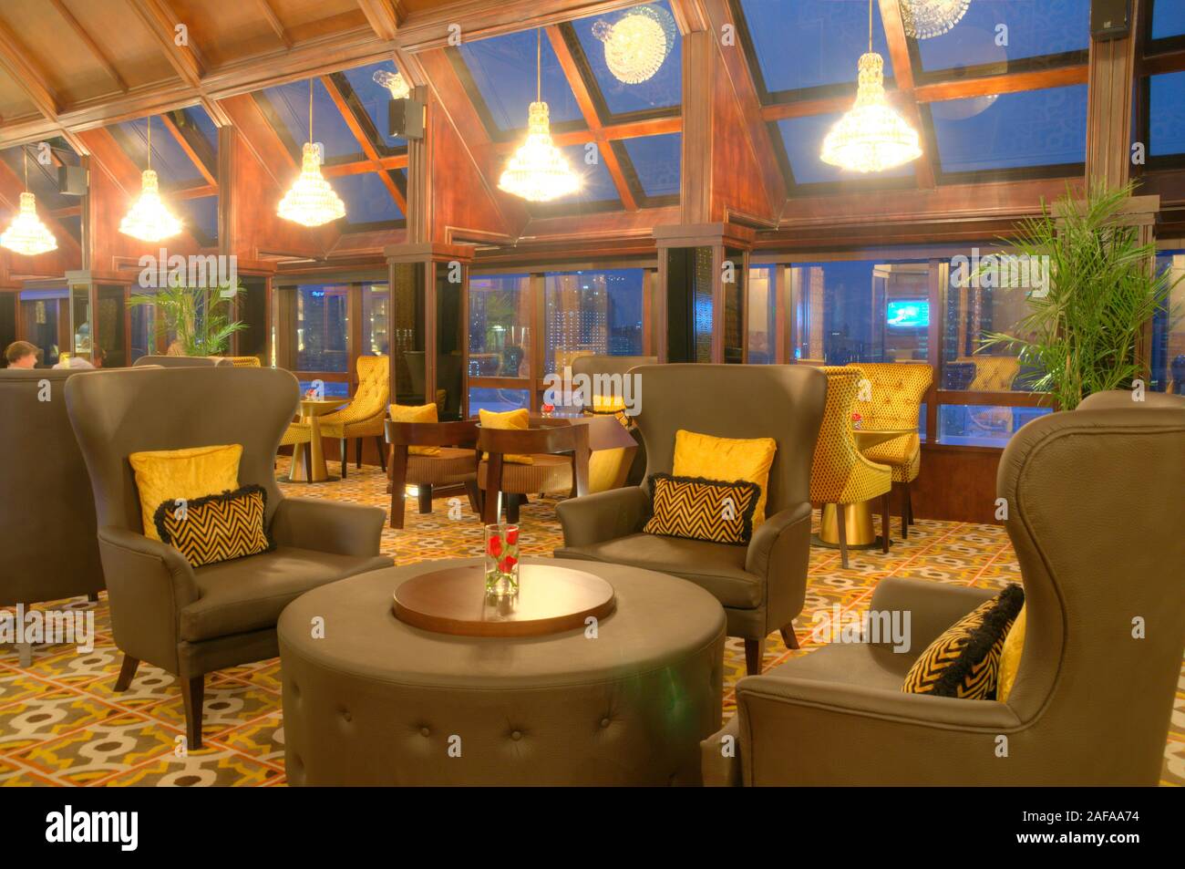beautiful lounge interior decoration with carpets, lighting and ...