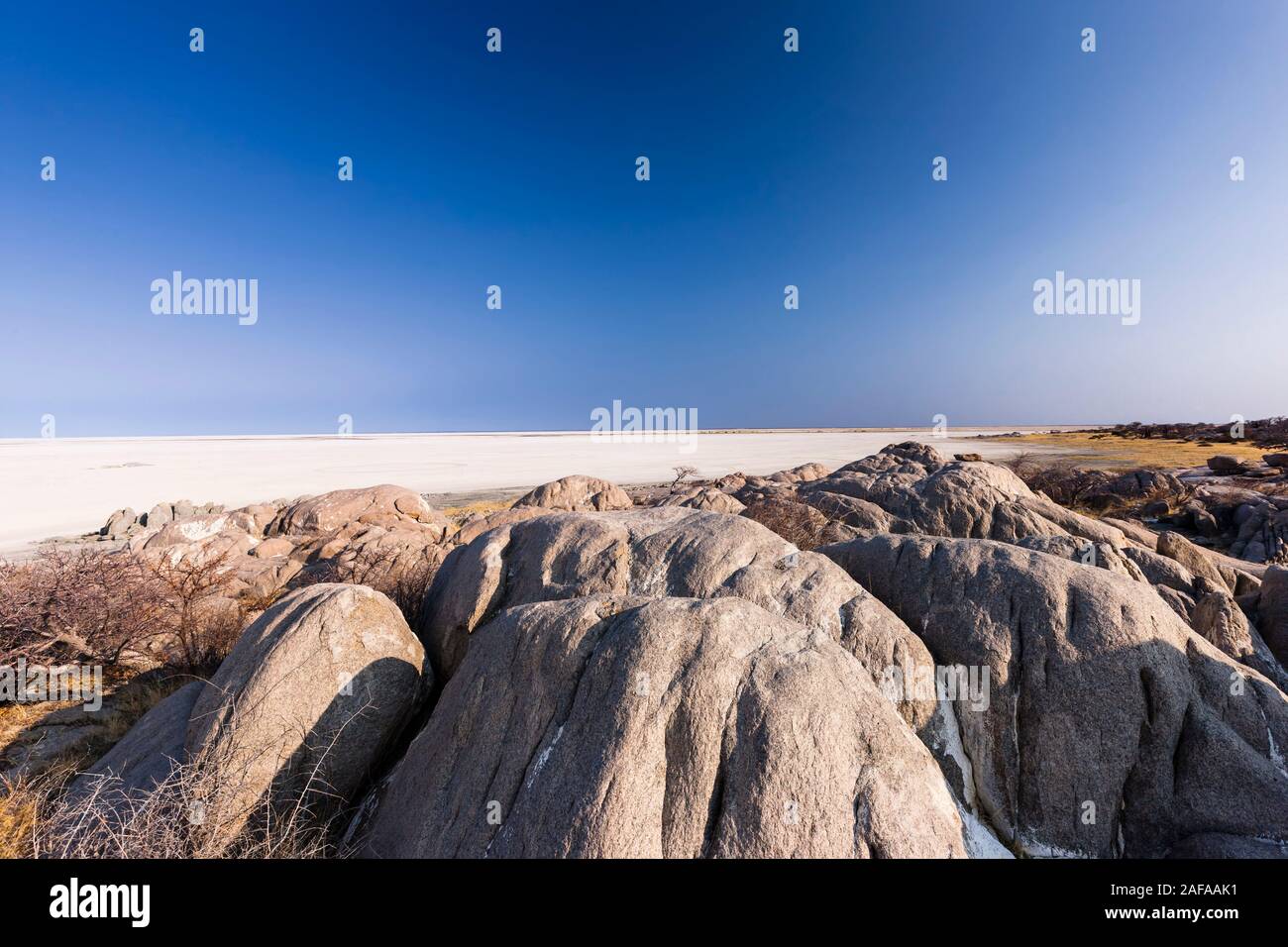 Rocky Kubu island in salt pan, Sowa pan(Sua pan), Makgadikgadi pans ...