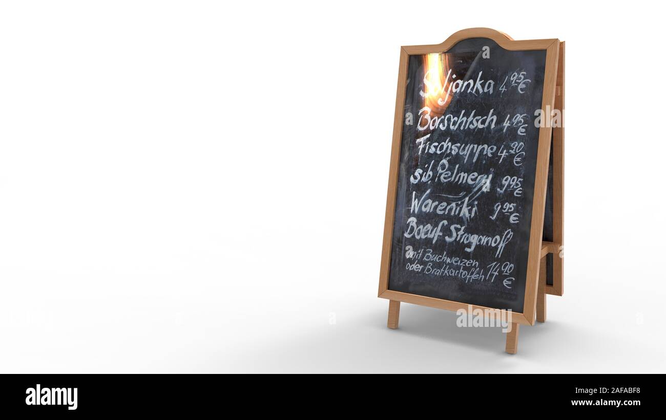 3d rendering of a standing chalkboard isolated in a white studio ...