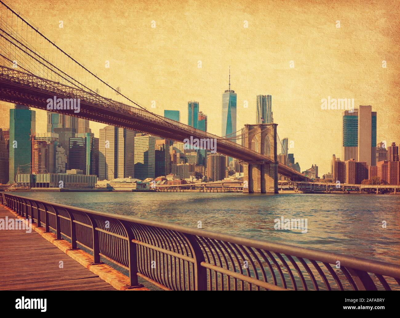 The Brooklyn Bridge with Lower Manhattan in the background at the day ...
