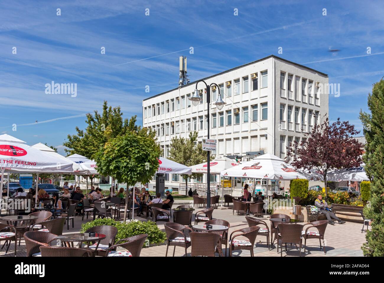 PETRICH, BULGARIA - APRIL 29, 2019: Typical Building and street at the ...