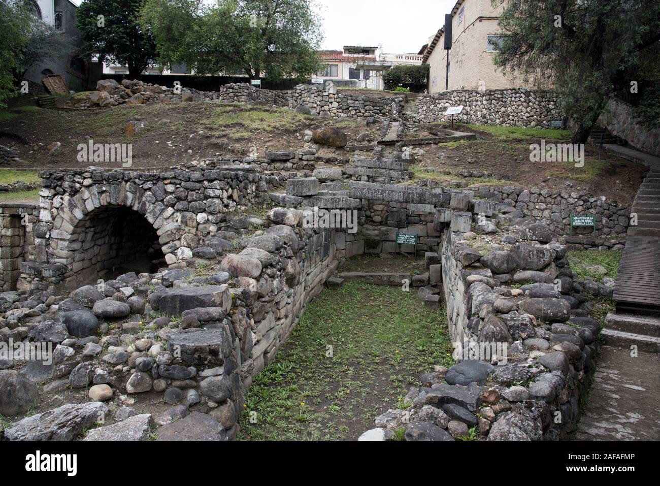 Prehistoric ruins in the historic area of Cuenca in Ecuador which was ...