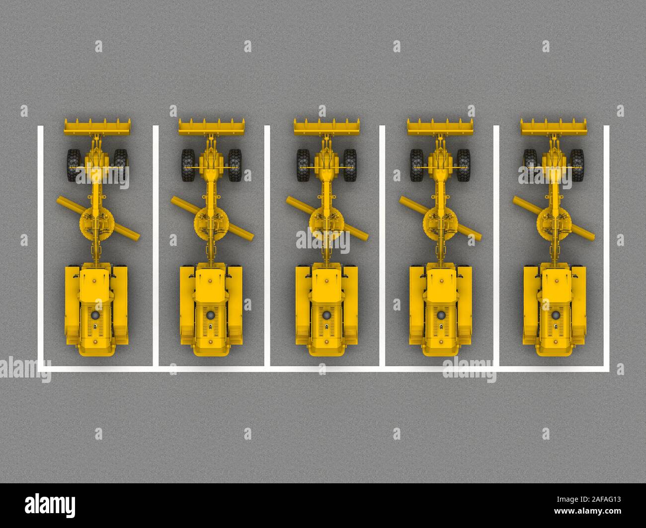 parking with group graders top view. 3d rendering Stock Photo - Alamy