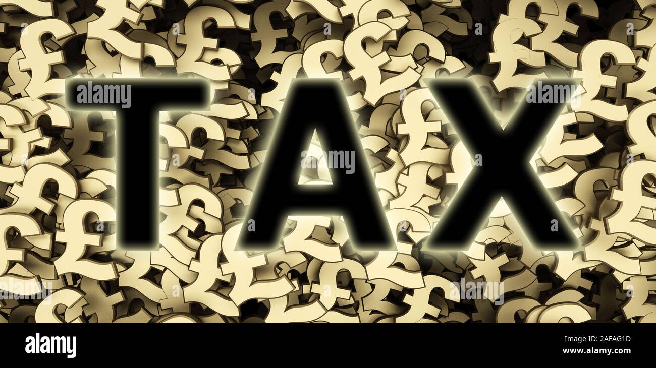 text tax on many gold pound symbol background. 3d rendering Stock Photo ...