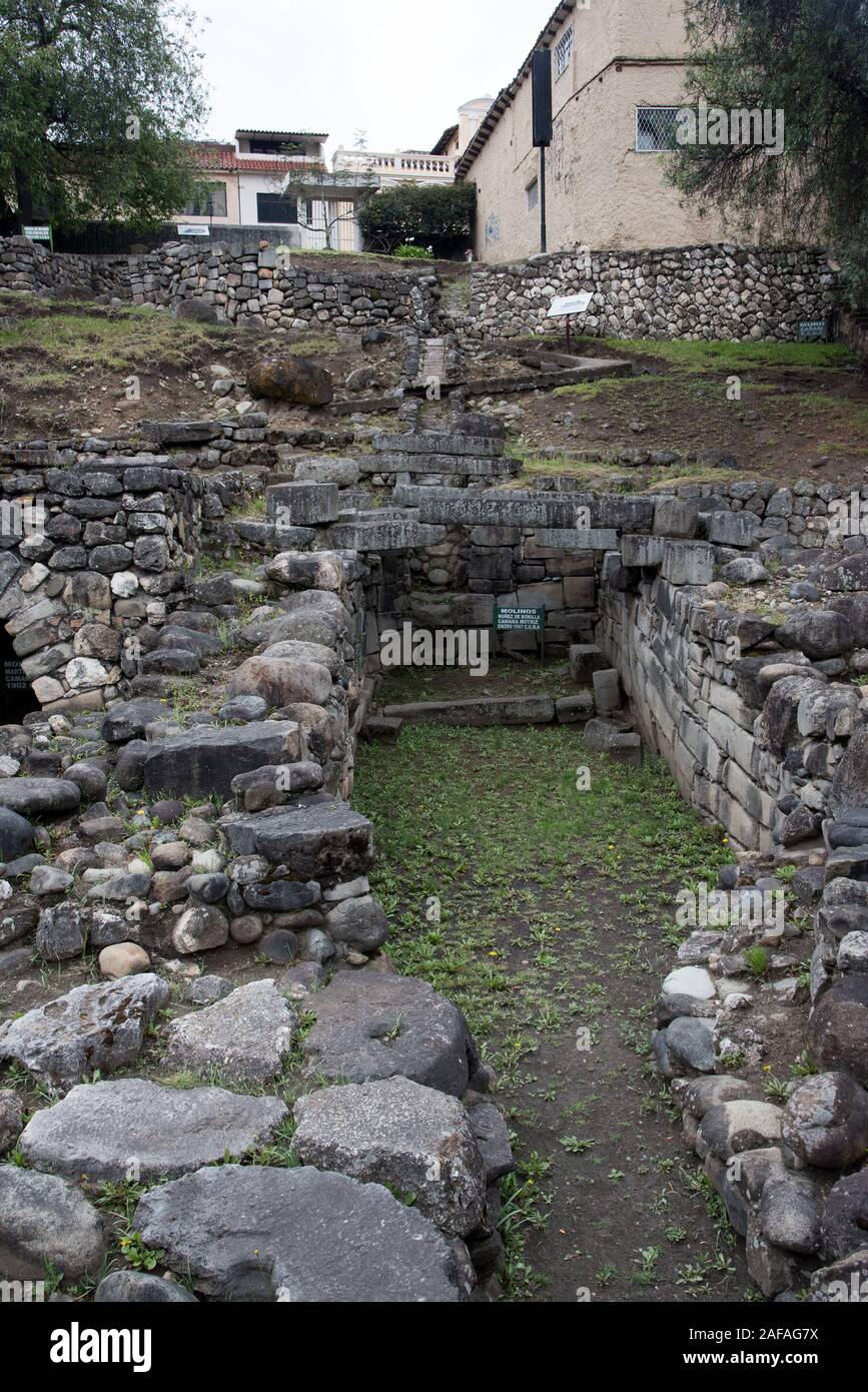 Prehistoric ruins in the historic area of Cuenca in Ecuador which was ...