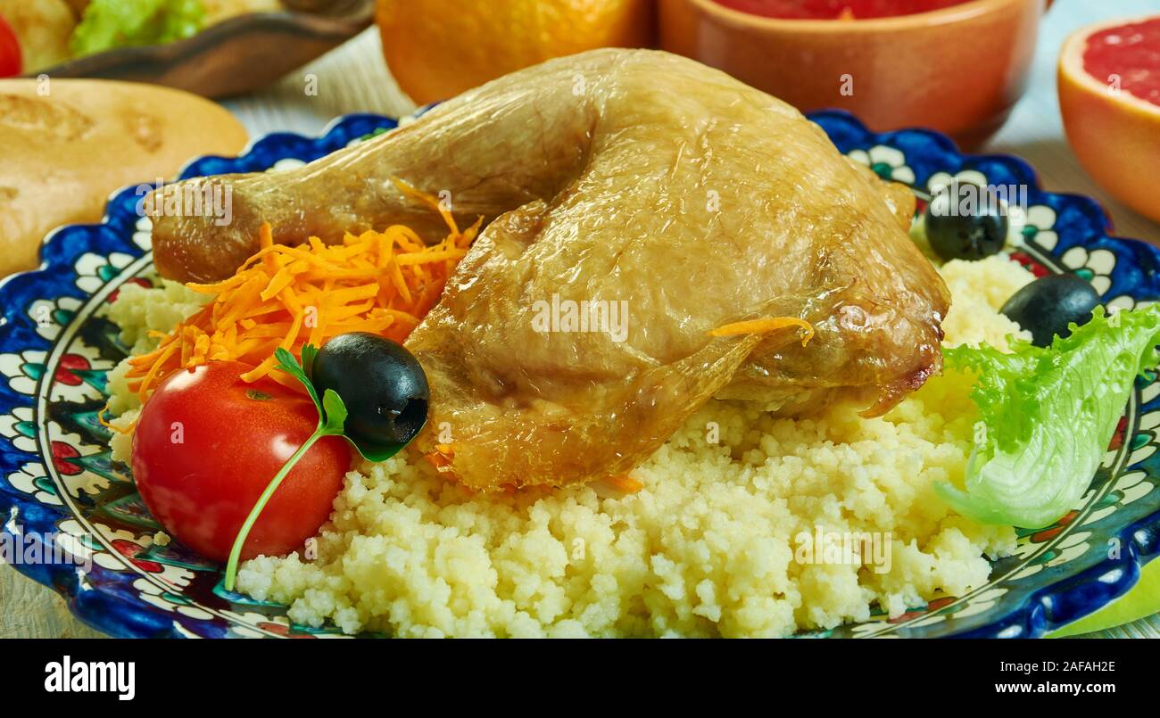 Tunisian Chicken Couscous, Tunisian cuisine, Traditional assorted ...
