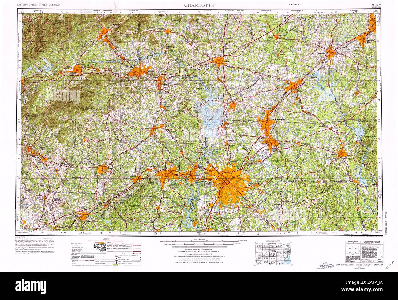 USGS TOPO Map North Carolina NC Charlotte 164185 1953 250000 ...