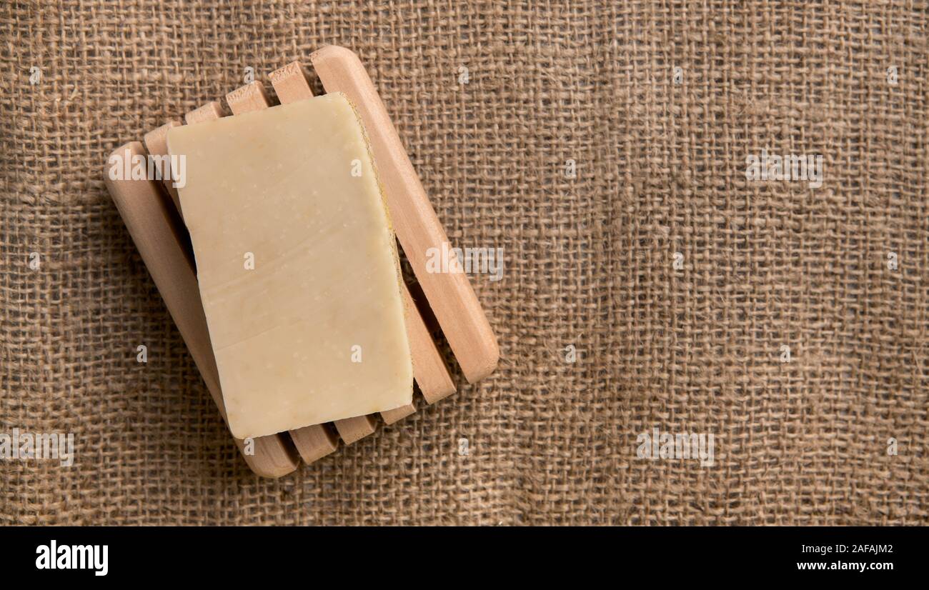 Handmade natural soap on fief canvas with copy space Stock Photo - Alamy