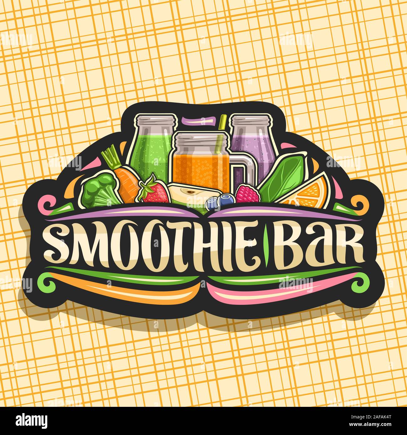 Vector logo for Smoothie Bar, dark decorative label with illustration ...
