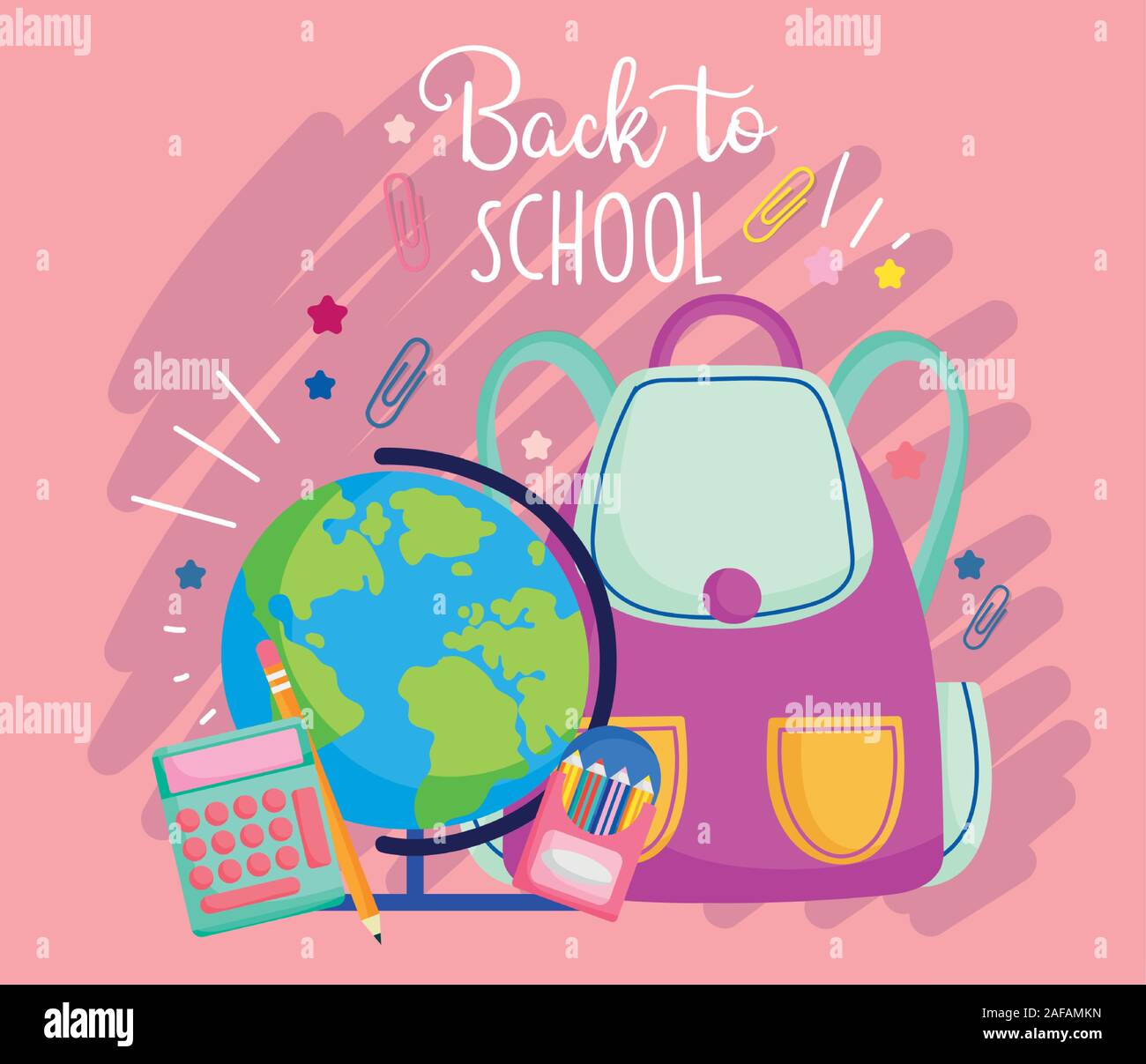back to school backpack globe calculator color pencils vector ...