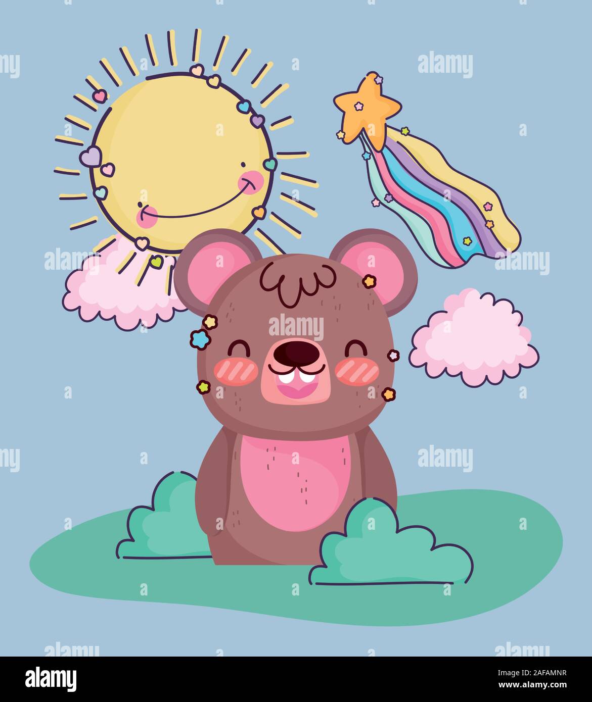 kawaii cartoon cute funny brown bear sunny day vector illustration ...