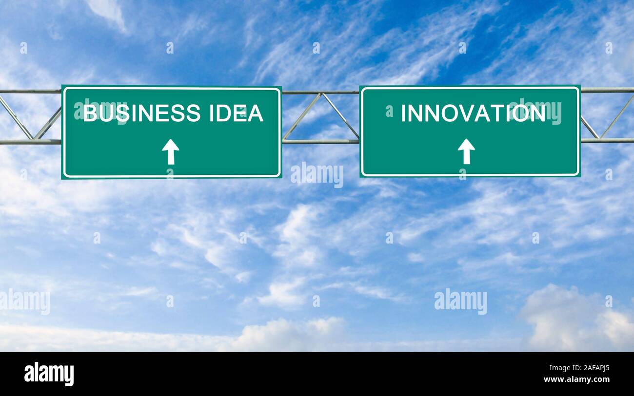Road sign to business idea and innovation Stock Photo - Alamy