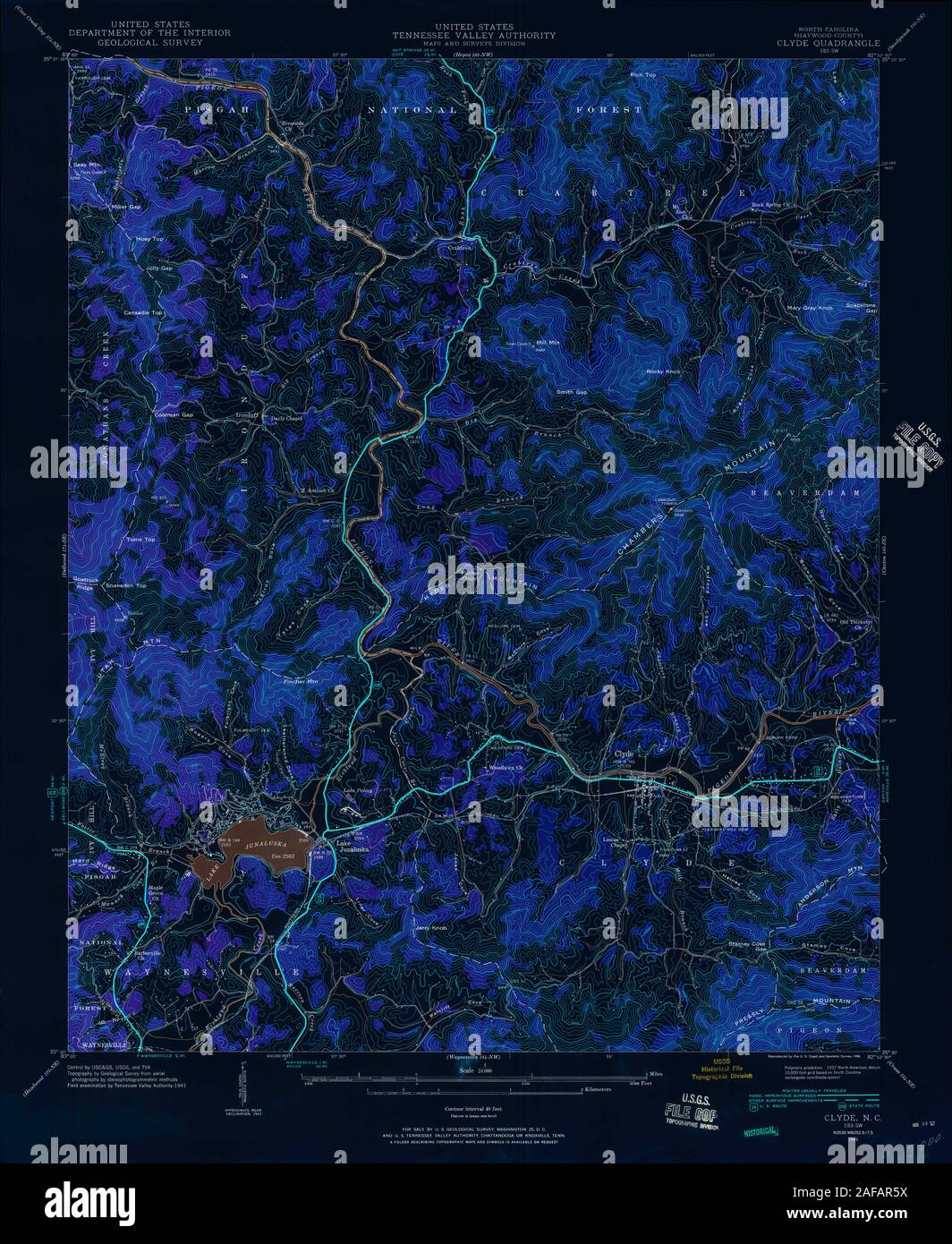 USGS TOPO Map North Carolina NC Clyde 164232 1941 24000 Inverted ...