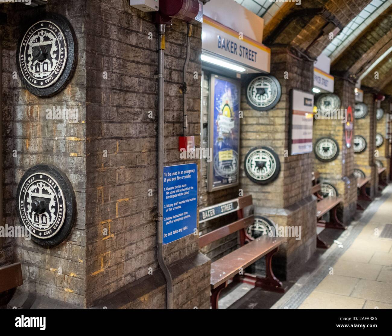 Platform at Baker Street underground train station, showing original ...