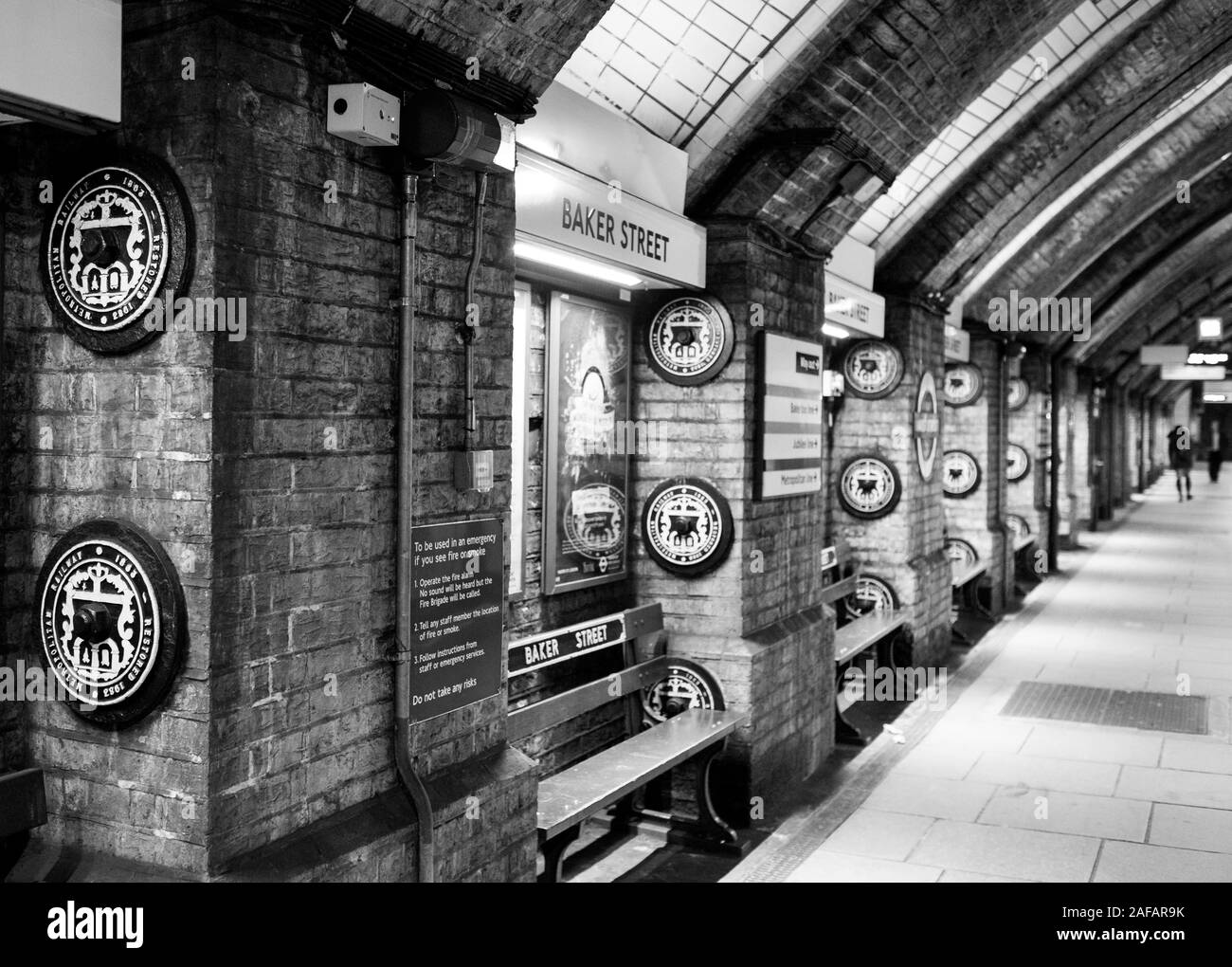 Platform at Baker Street underground train station, showing original ...