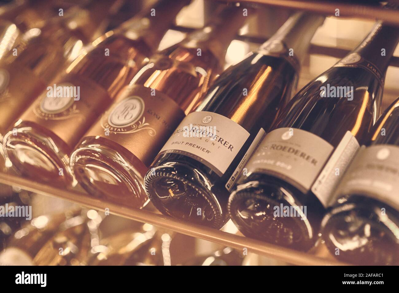 Paris, France - Dec 2019: Mood shot of Champagne sparkling wine Louis ...