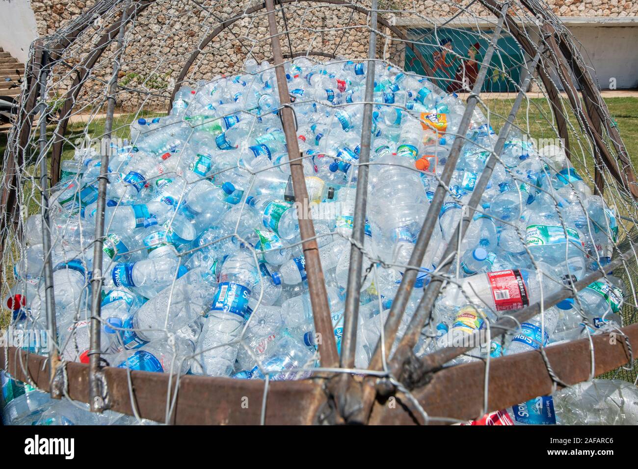 A large collection point for plastic bottles for recycling Stock Photo ...