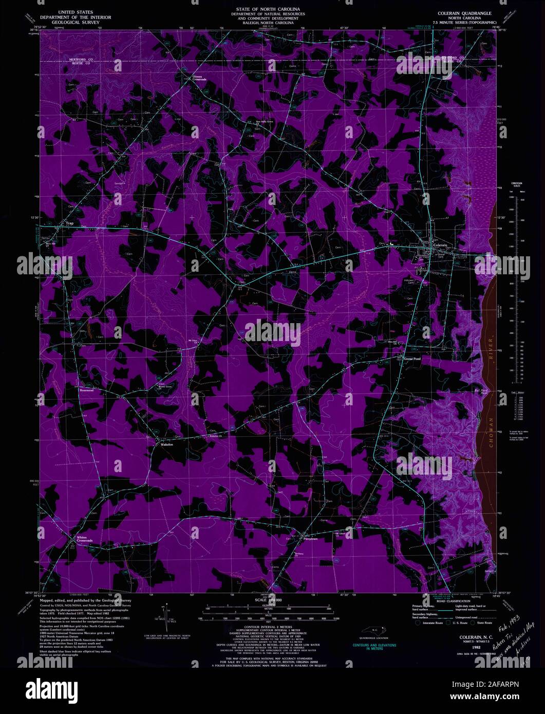 USGS TOPO Map North Carolina NC Colerain 162274 1982 24000 Inverted ...