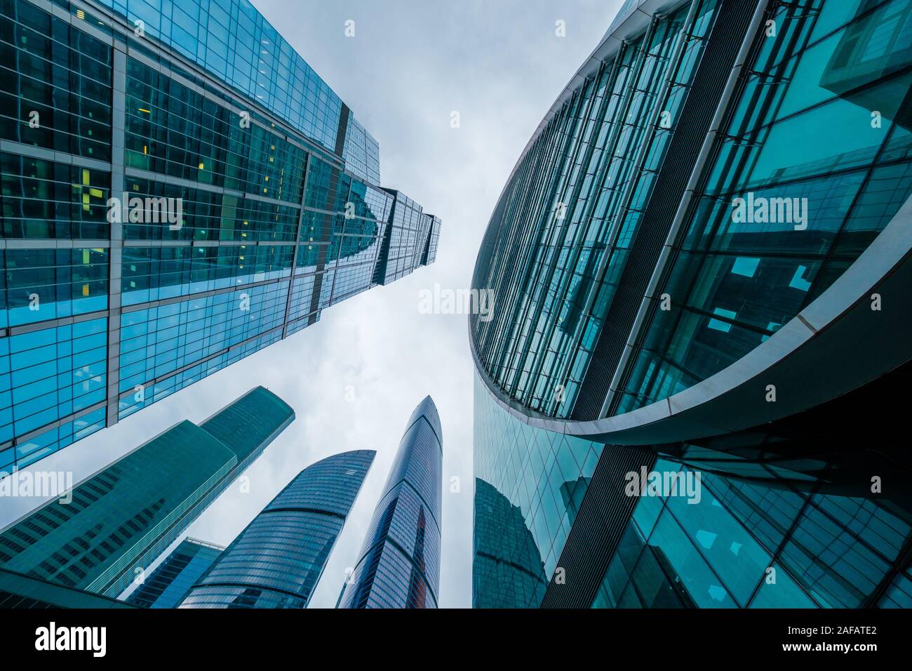 Skyscrapers in downtown area, bottom view Stock Photo - Alamy