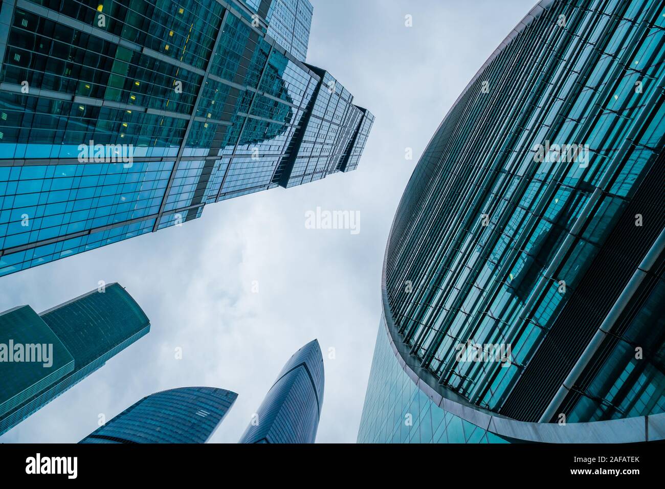 Skyscrapers in downtown area, bottom view Stock Photo - Alamy
