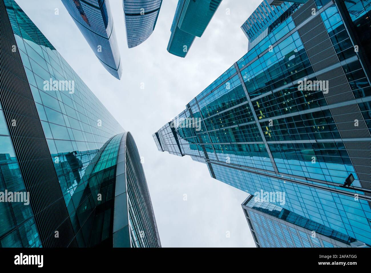 Skyscrapers in downtown area, bottom view Stock Photo - Alamy