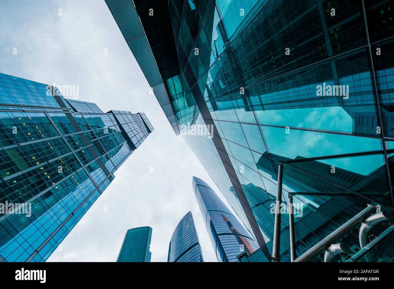 Skyscrapers in downtown area, bottom view Stock Photo - Alamy