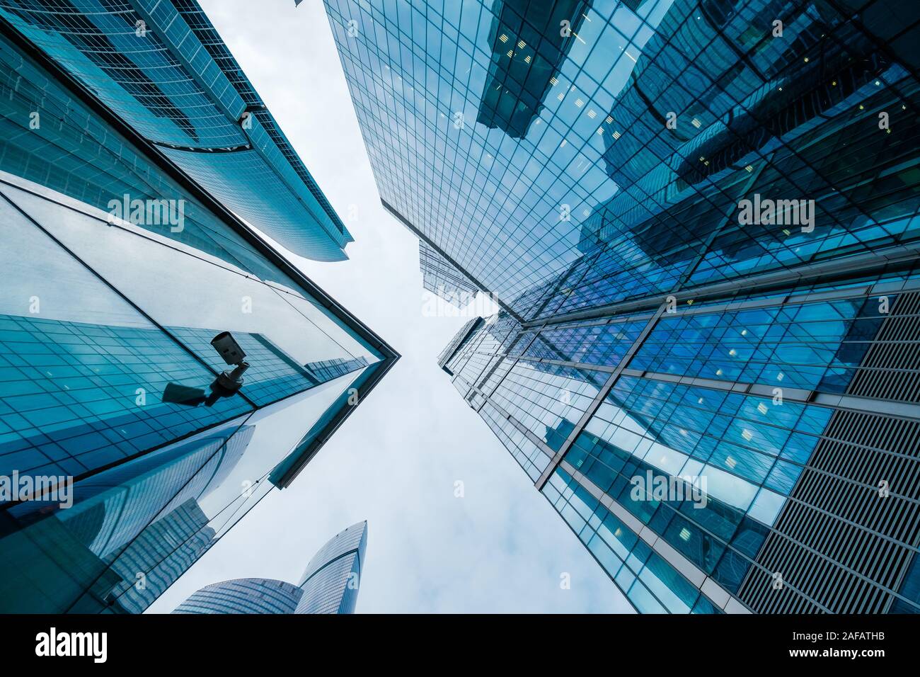 Skyscrapers in downtown area, bottom view Stock Photo - Alamy