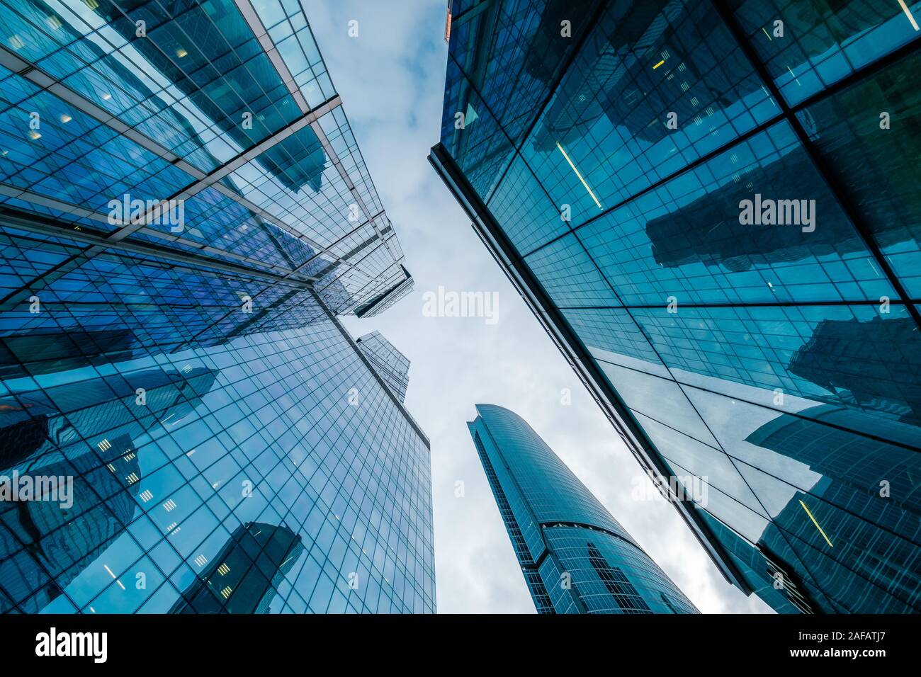 Skyscrapers in downtown area, bottom view Stock Photo - Alamy