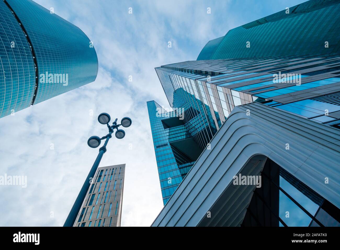 Skyscrapers in downtown area, bottom view Stock Photo - Alamy