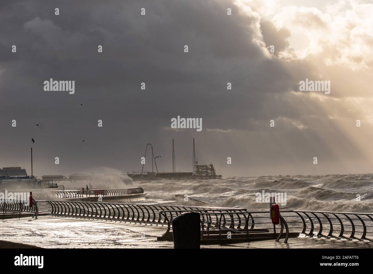 Blackpool, UK. 14th Dec, 2019. Weather news. A stormy day here in ...