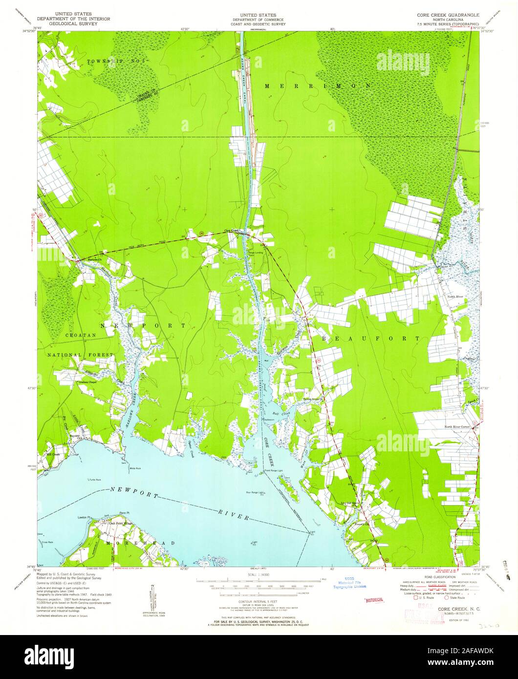 USGS TOPO Map North Carolina NC Core Creek 162309 1951 24000 ...