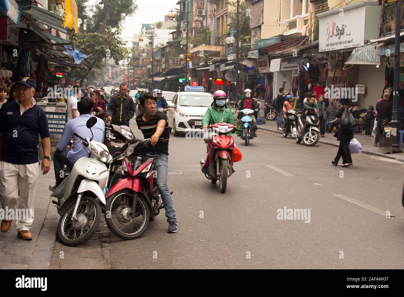 Hanoi, Vientam - January 03, 2017: Typical street traffic jam in Hanoi ...
